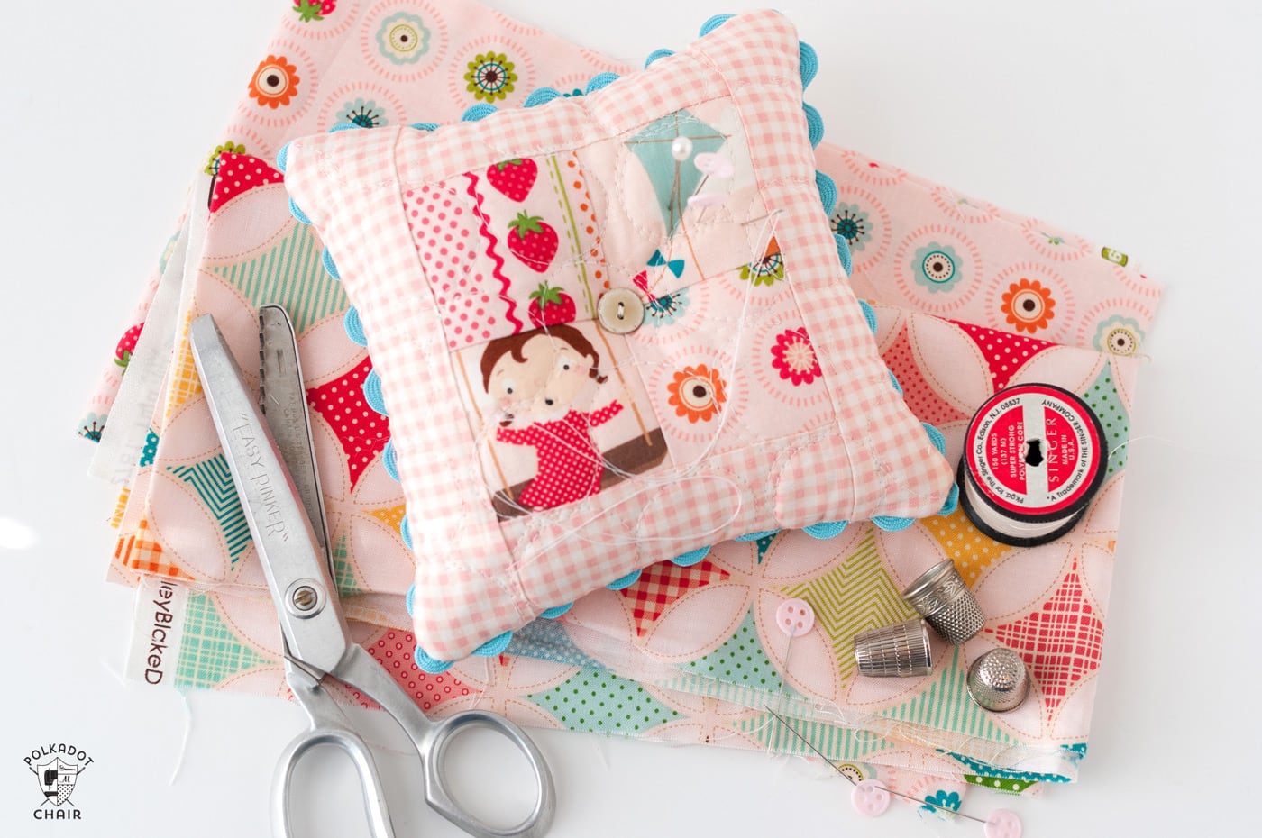 Charming Patchwork Pincushion Pattern | Polka Dot Chair
