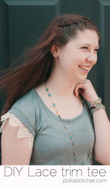 Fashion DIY ideas, How to add lace to t-shirt sleeves