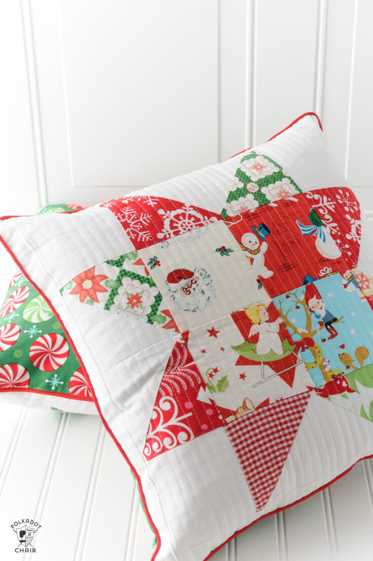 Patchwork Quilted Christmas Pillow Tutorial | Polka Dot Chair