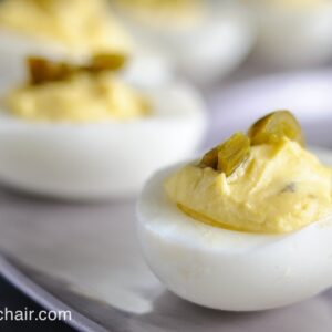 MIRACLE WHIP Spicy Deviled Eggs Recipe on Polka Dot Chair