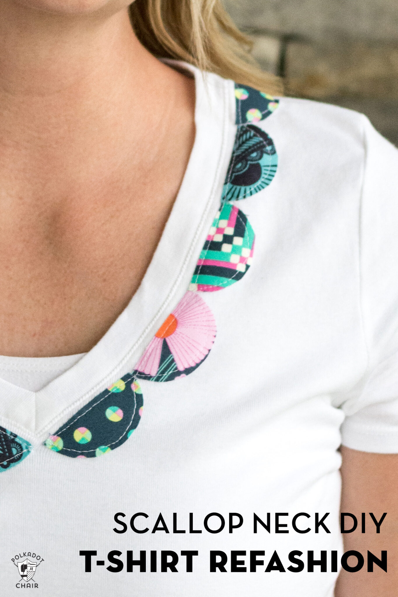 Scallop Neck DIY T-Shirt Refashion Project | Polka Dot Chair