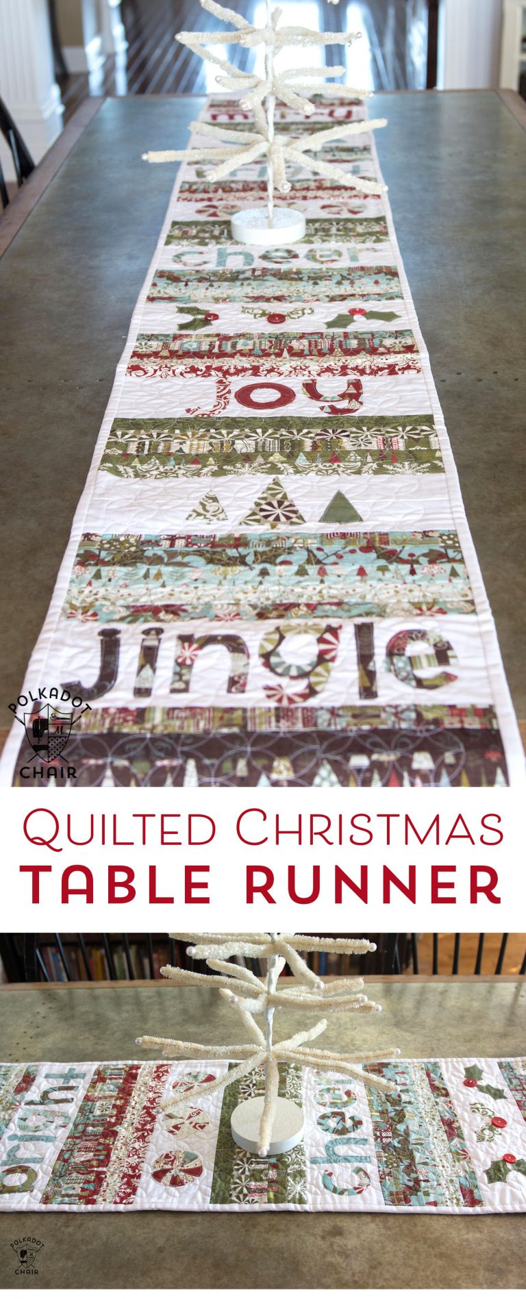 Striped Quilted Christmas Table Runner Pattern | Polka Dot Chair
