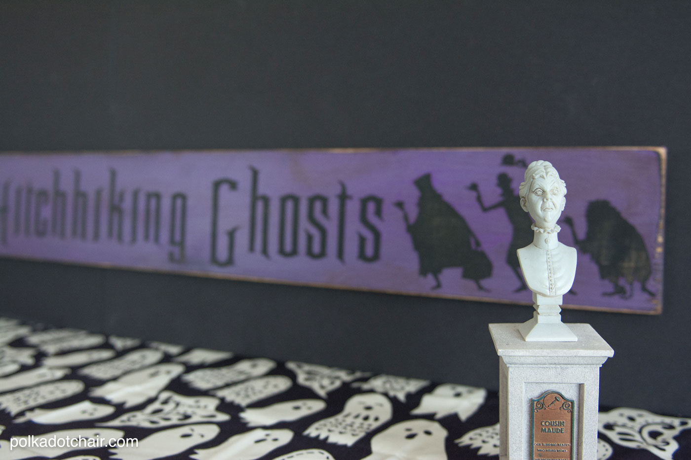 DIY Haunted Mansion Hitchhiking Ghost Sign | Polka Dot Chair