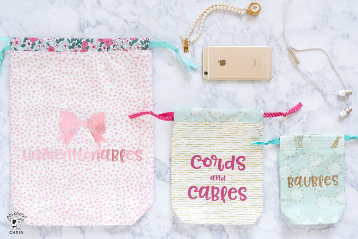 Lined Drawstring Bag Sewing Pattern & Free SVG Files | Polka Dot Chair