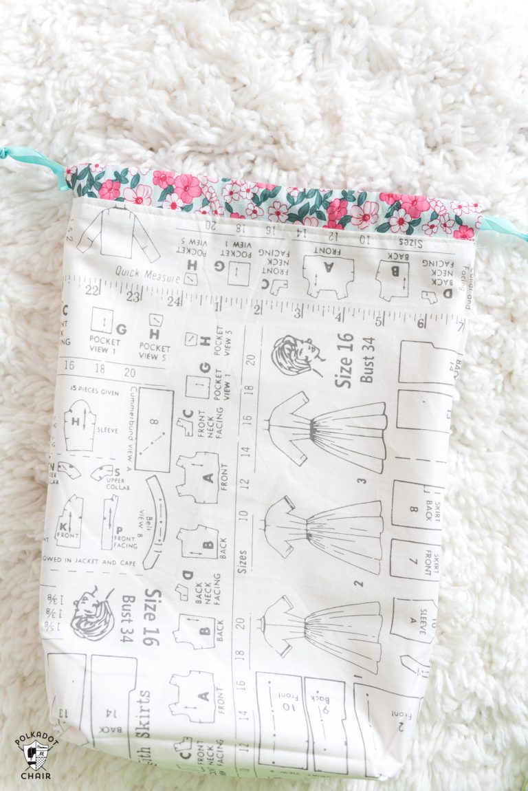 Lined Drawstring Bag Sewing Pattern & Free SVG Files | Polka Dot Chair