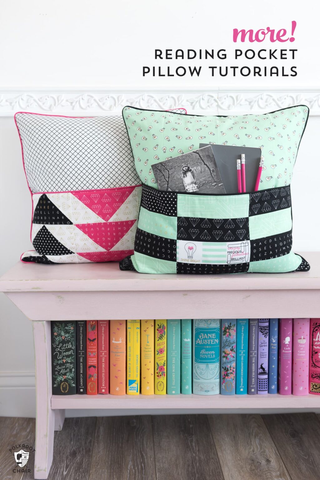 How to Make a Book Pillow with Patchwork Pocket | Polka Dot Chair