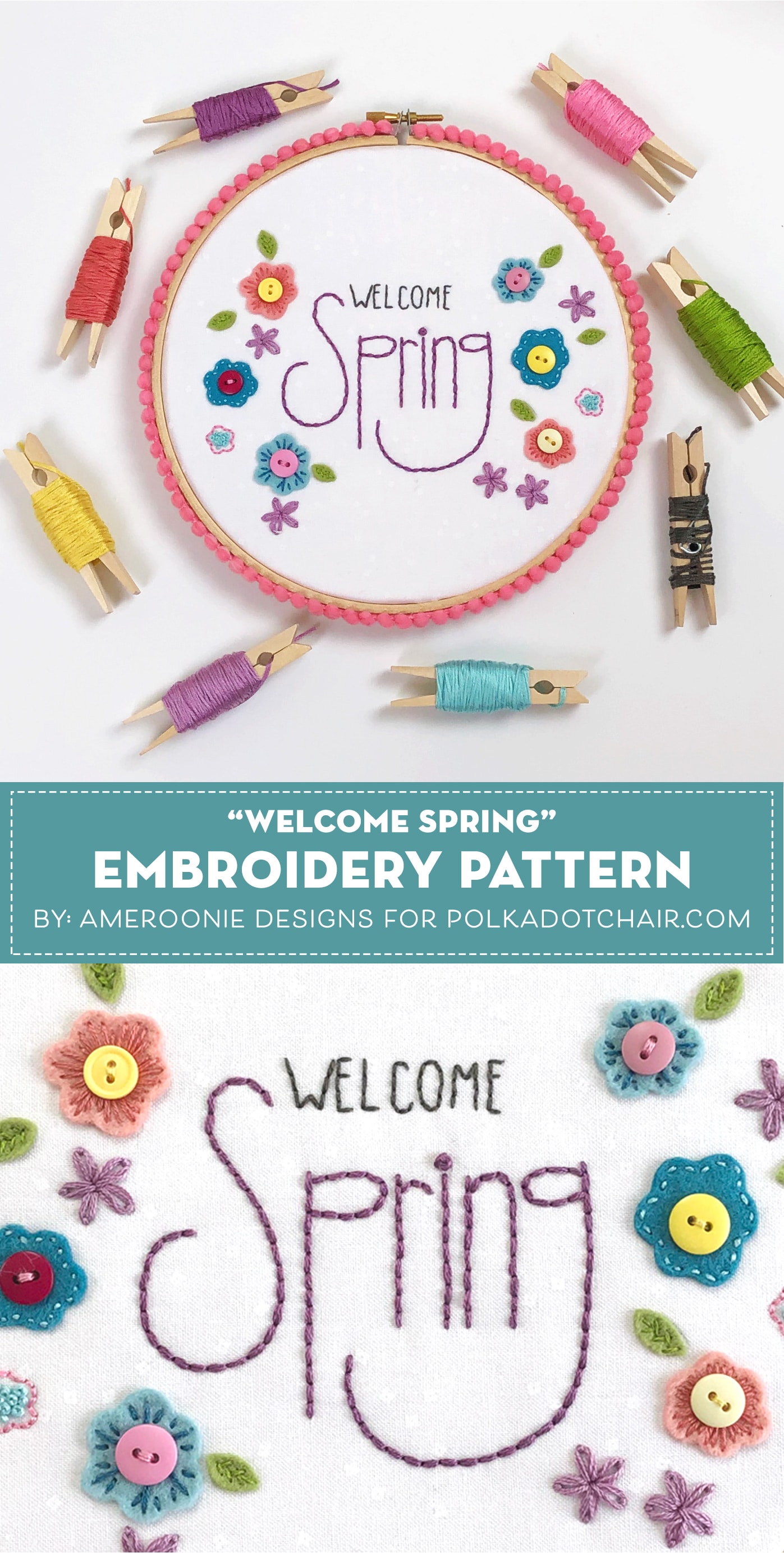 Welcome Spring Free Hand Embroidery Pattern - The Polka Dot Chair