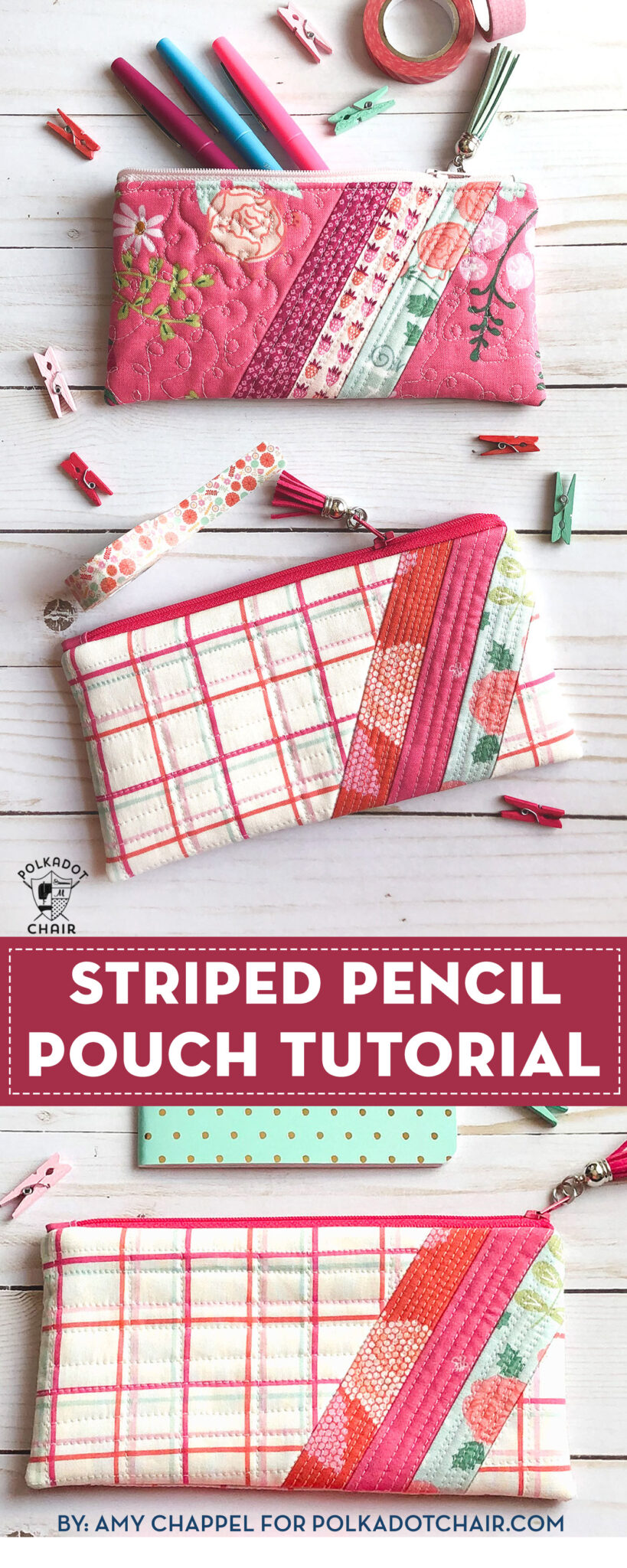 Striped Pencil Pouch Sewing Pattern - The Polka Dot Chair