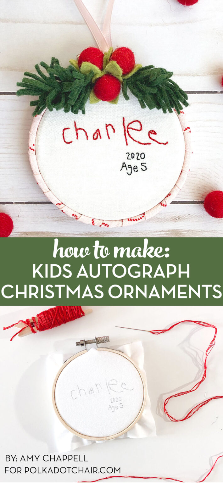 Child's Handwriting Embroidered Christmas Ornament | Polka Dot Chair