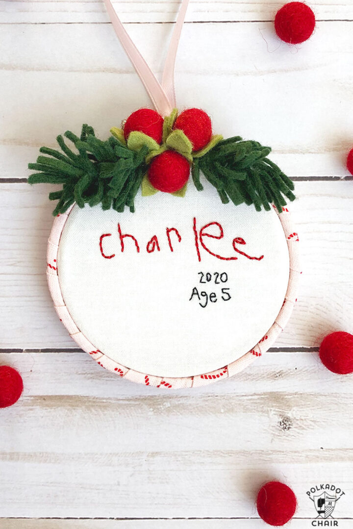 Child's Handwriting Embroidered Christmas Ornament | Polka Dot Chair