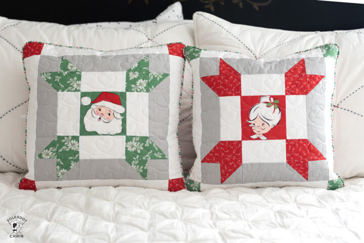 Finish it Friday; Patchwork Quilted Christmas Pillows - The Polka Dot Chair