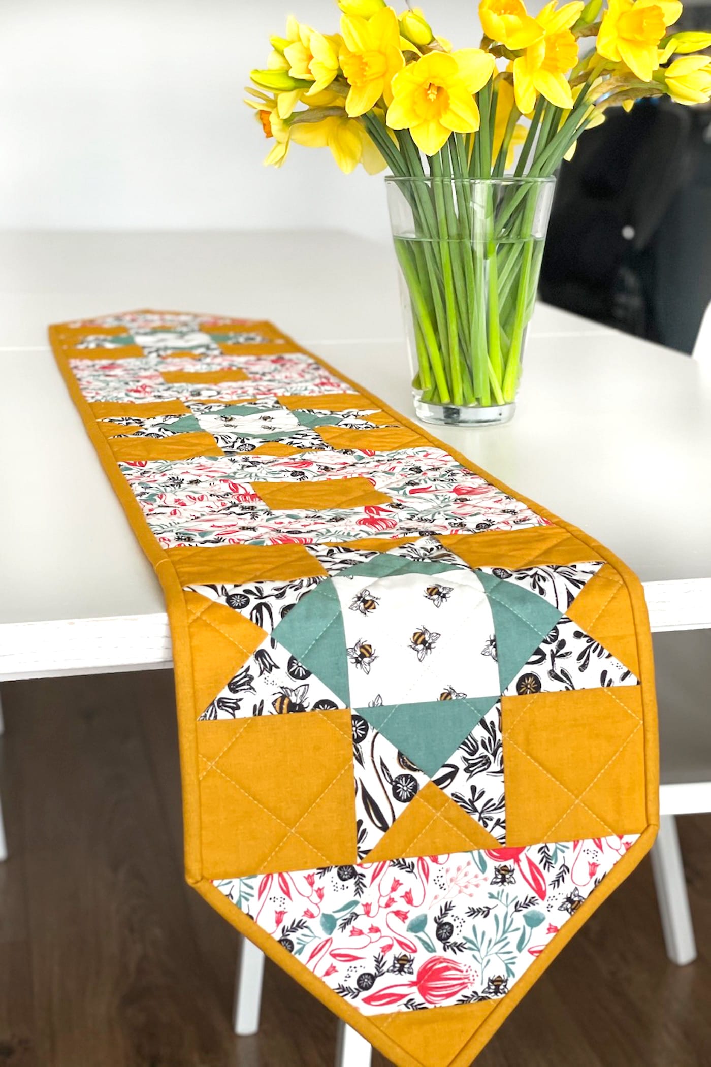 Spring Bee Quilted Table Runner Pattern | Polka Dot Chair
