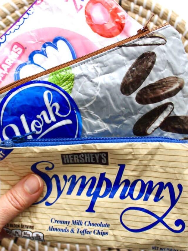 How to Make an Upcycled Candy Bag Zip Pouch Story - The Polka Dot Chair