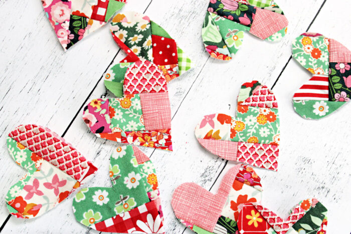 Improv Pieced Patchwork Heart Ornaments - The Polka Dot Chair