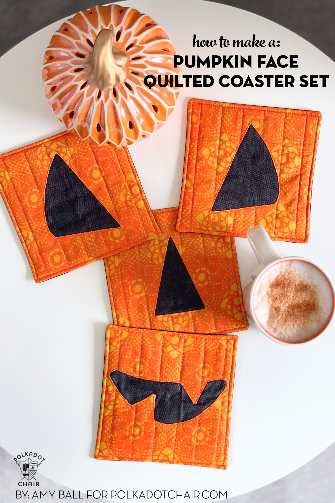 Pumpkin Face Quilted Coaster Set - The Polka Dot Chair