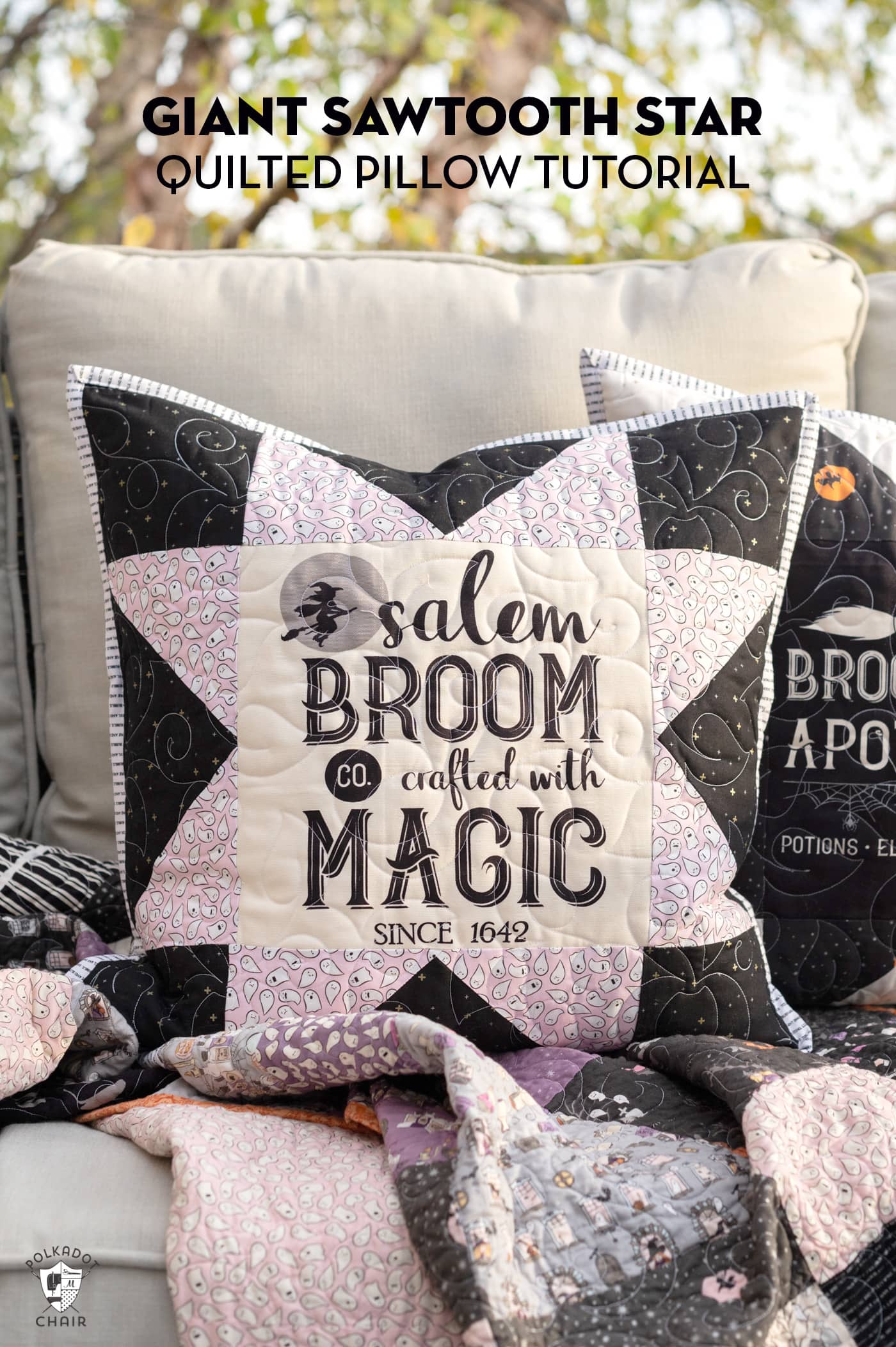 Giant Sawtooth Star Quilted Pillow Pattern - The Polka Dot Chair