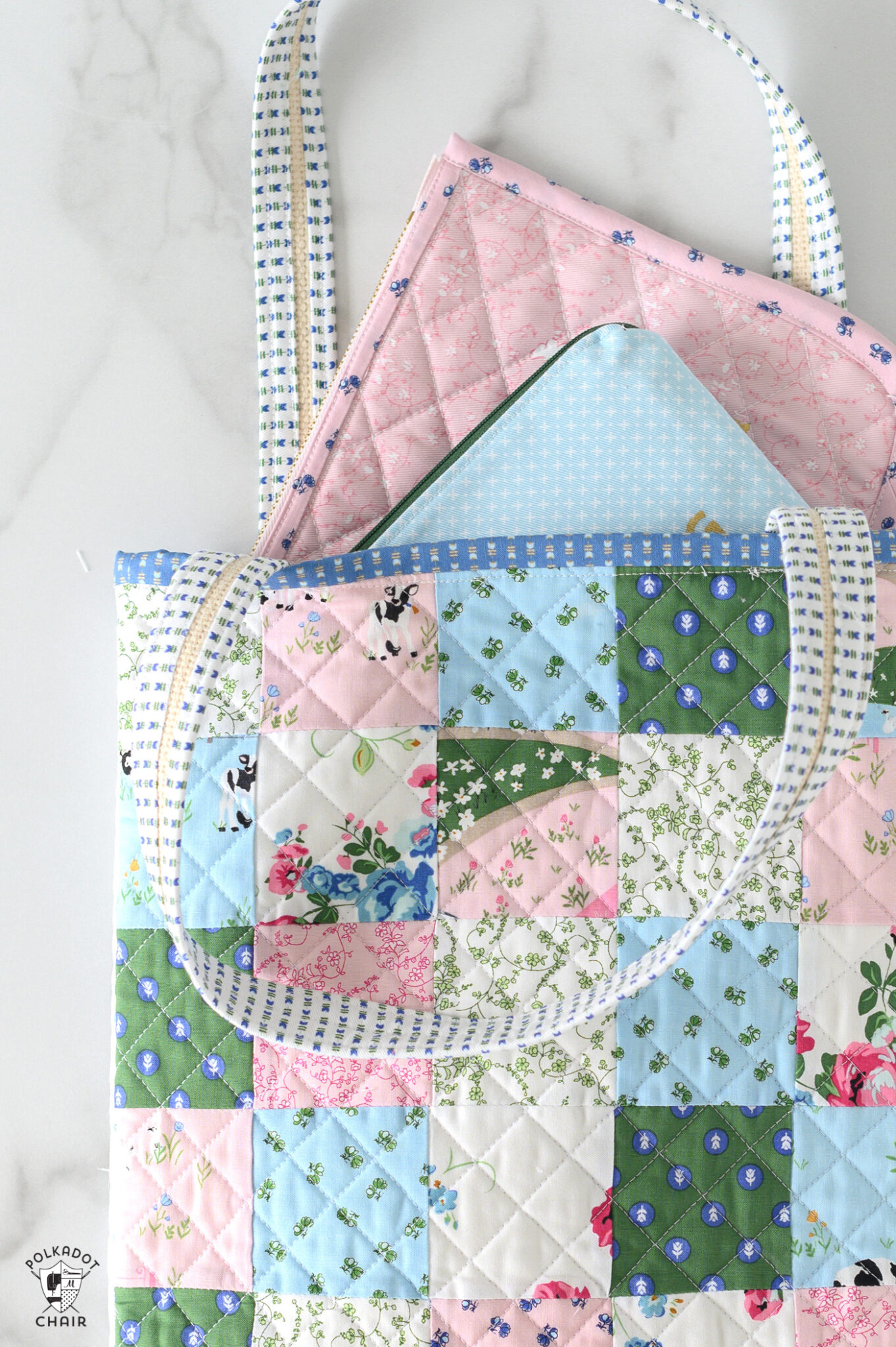 Cute Quilted Patchwork Tote Bag Pattern - Polka Dot Chair