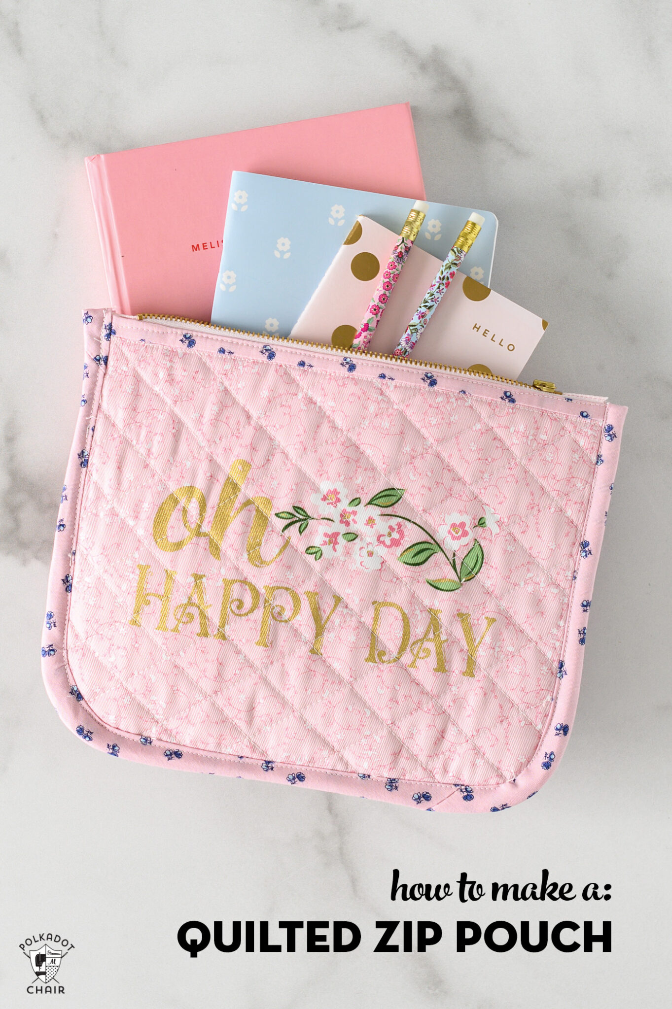 Sew a Quilted Spring Floral Zip Pouch; A Step-by-Step Guide - The Polka ...