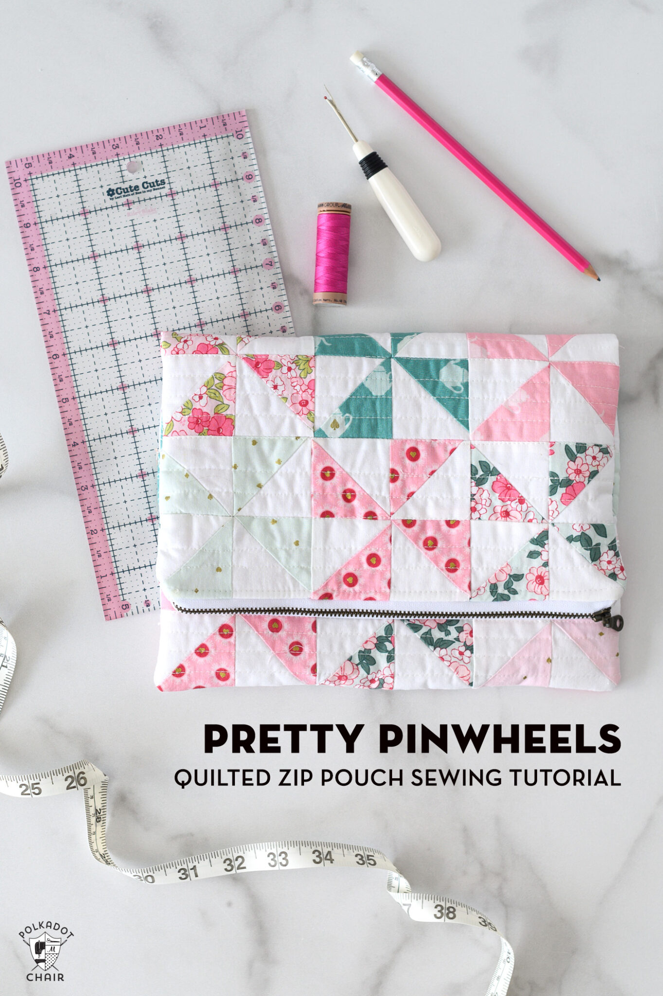Pretty Pinwheels Quilted Fold Over Pouch Tutorial - The Polka Dot Chair
